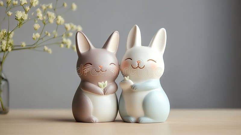 Two Cute Bunny Figurines Embracing Stock Image - Image of blue, couple ...