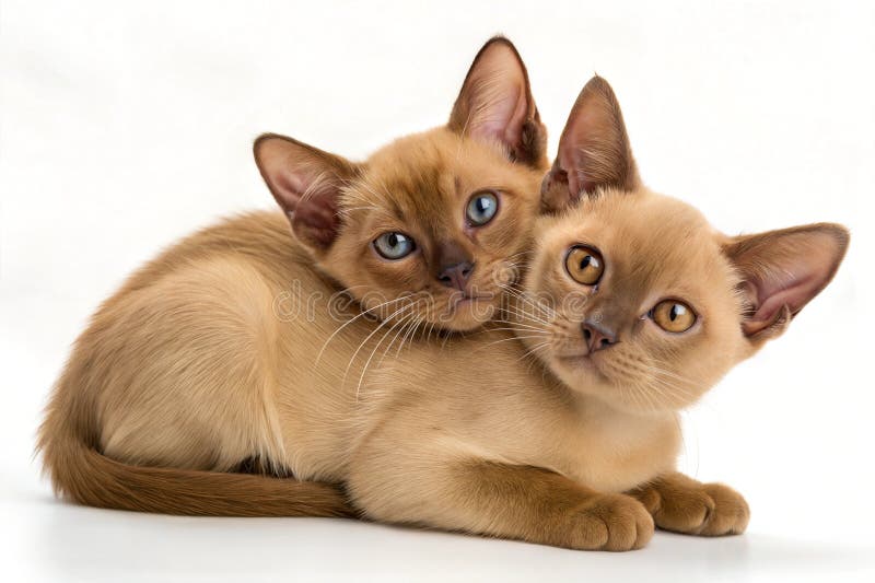 Two Cute Burmese Kittens, Isolated on a White Background. Burma Kitty ...