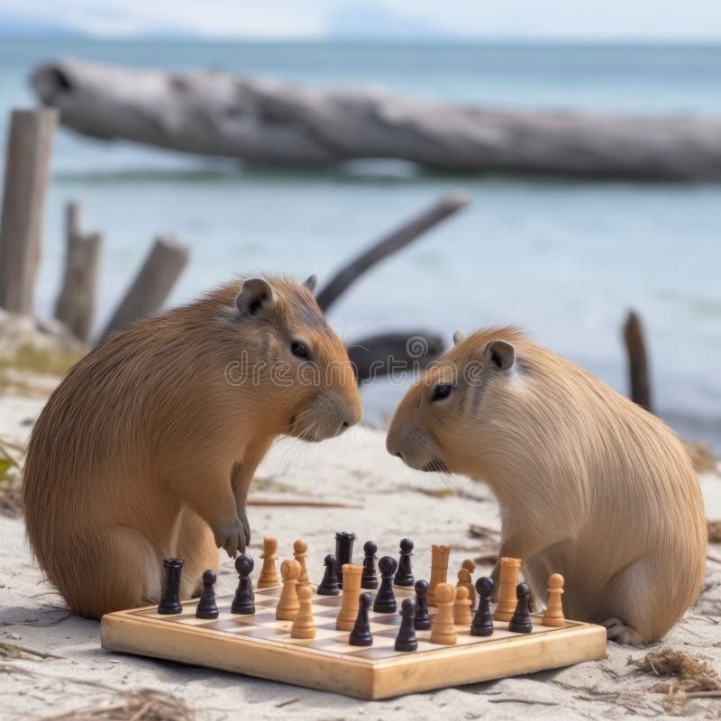 Two Cute Capybaras Playing Chess. AI Generative Illustration Stock ...