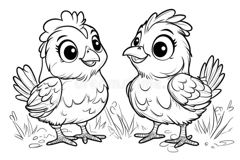 Two Cute Cartoon Baby Birds Standing in the Grass Children S Coloring ... Two Cute Cartoon Baby Birds Standing in the Grass Children S Coloring ...