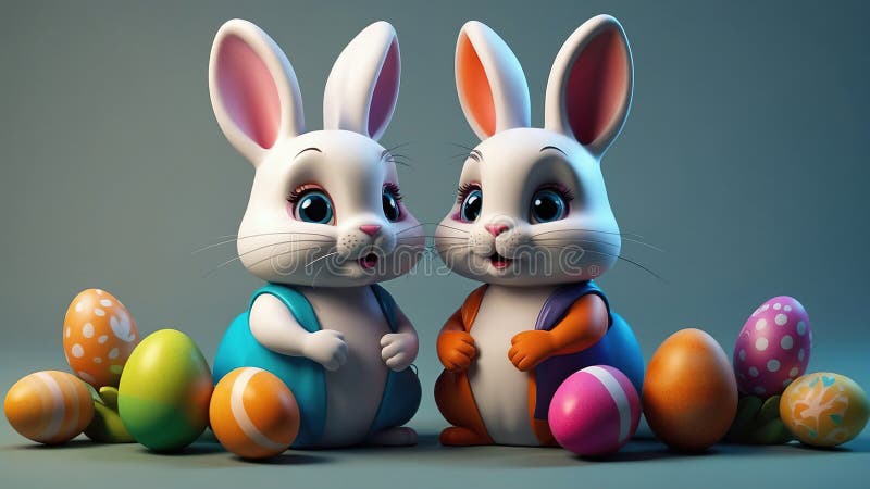 Two Cute Cartoon Easter Rabbits Stock Illustration - Illustration of ...