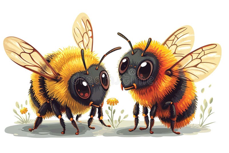 Two Cute Cartoon Fluffy Bees Stock Illustration - Illustration of ...