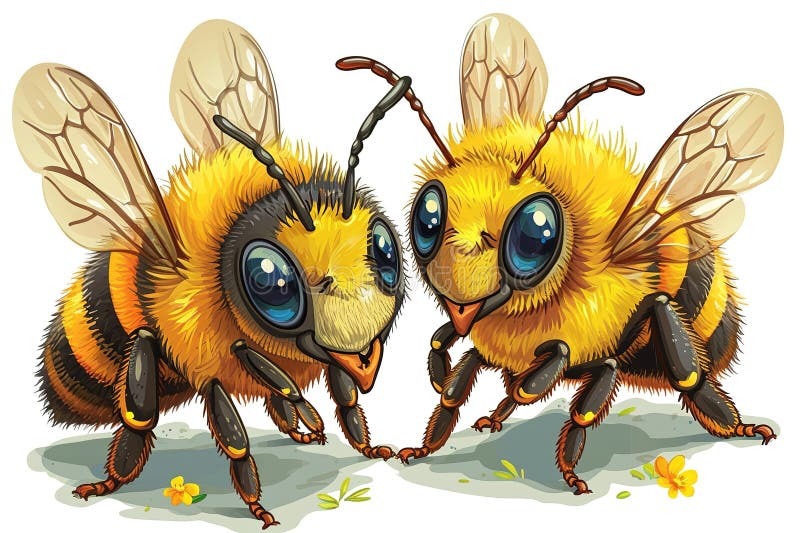 Two Cute Cartoon Fluffy Bees Stock Illustration - Illustration of ...