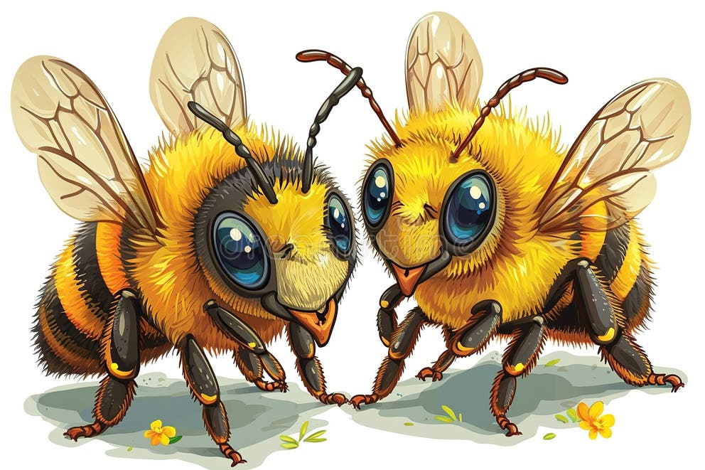 Two Cute Cartoon Fluffy Bees Stock Illustration - Illustration of ...