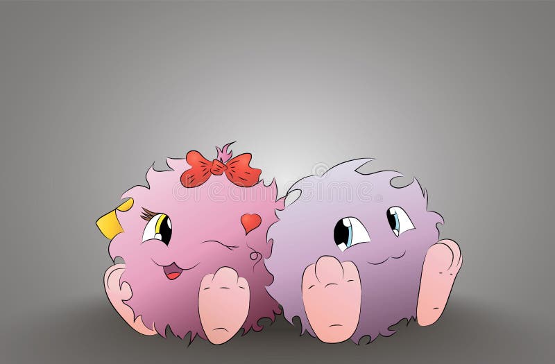 Two Cute Cartoon Monster Back To Back Stock Vector - Illustration of ...
