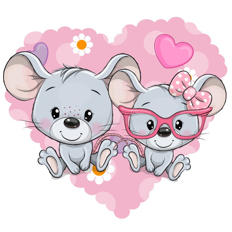 Two Cartoon Mouses on a Heart Background Stock Vector - Illustration of ...