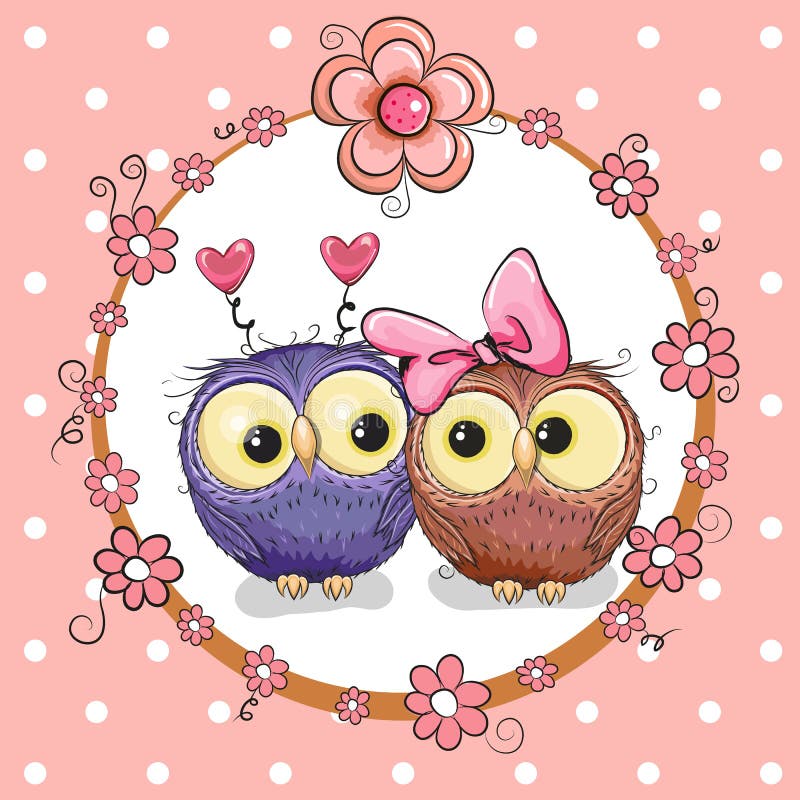 Two cute Cartoon Owls stock vector. Illustration of card - 90493724