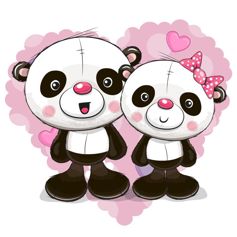 Two Cartoon Pandas with Umbrella Under the Rain Stock Vector ...