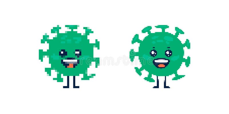 Two Cute Cartoon Virus Characters with Smiling Faces and Simple Pixel ...