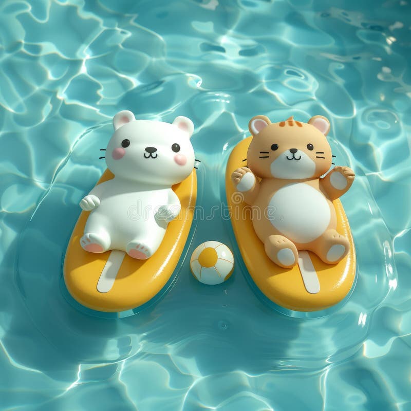 Two Cute Cats Floating on Pool Floats in a Swimming Pool Generated ...