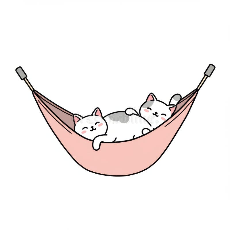 Two Cute Cats Sleeping in a Pink Hammock Stock Illustration ...