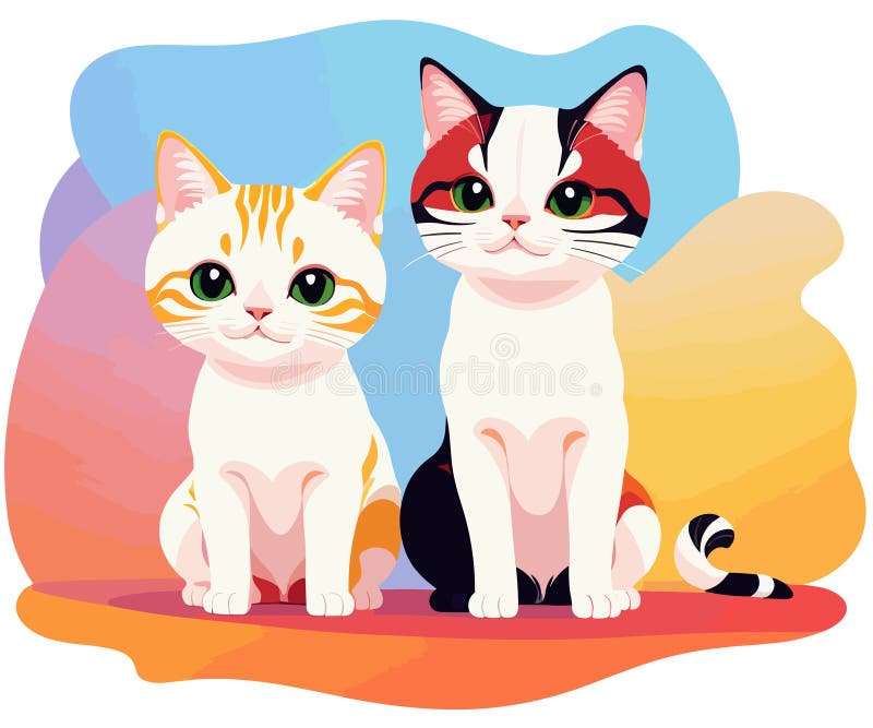 Two Cute Cats Vector Illustration Stock Vector - Illustration of kitty ...