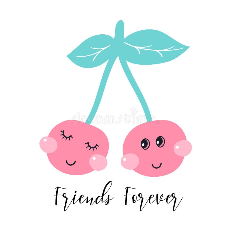 Two Cute Cherries. Friends Forever. Kids Print Stock Vector ...