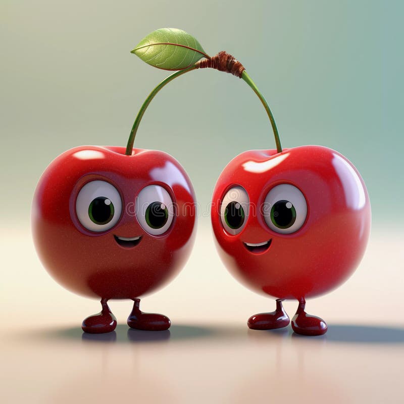 Cute Cherry Cartoon Character with Happy Expression. Close Eyes, Mouth ...