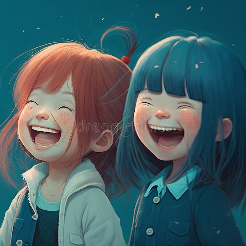 Chibi Cute Characters, Girls Laughing, Created with Generative Ai Stock ...