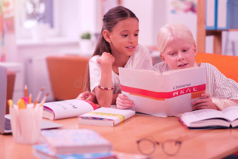 Two Cute Children Reading a Chinese Book Stock Image - Image of ...