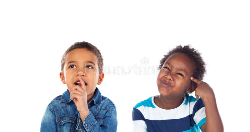 Two Cute Children Thinking about Something Stock Image - Image of ...