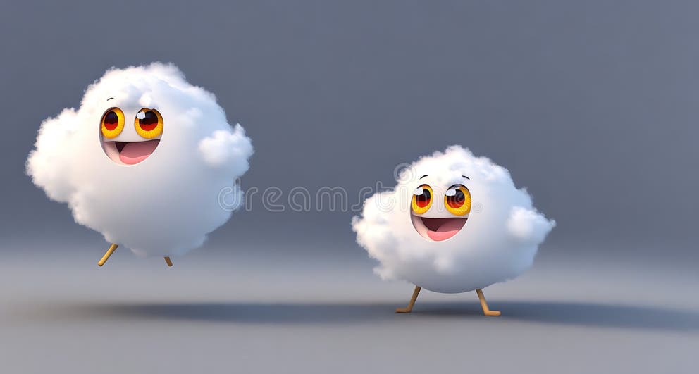 Two Cute Cloud Characters with Big Eyes and Smiling Faces. Stock Photo ...