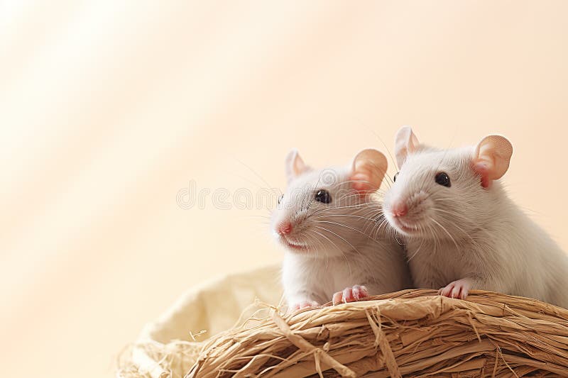 Two Cute Domestic Rats in a Basket Stock Illustration - Illustration of ...