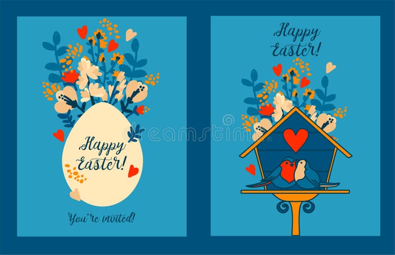 Two Cute Floral Cards for Happy Easter Stock Vector - Illustration of ...