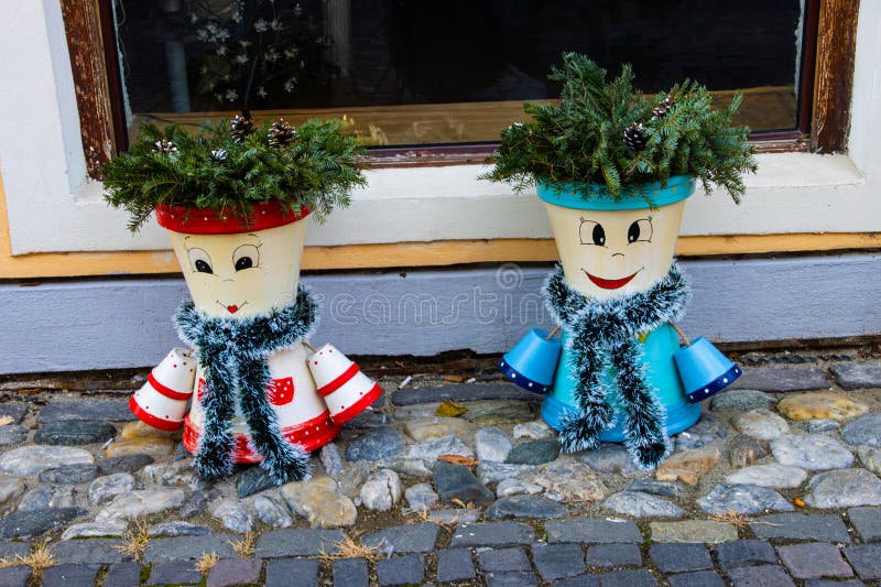 Two Cute Flower Pots Sitting on the Sidewalk Stock Image - Image of ...