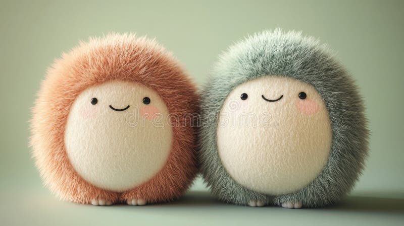 Two Cute Fluffy Round Plush Toys Stock Illustration - Illustration of ...