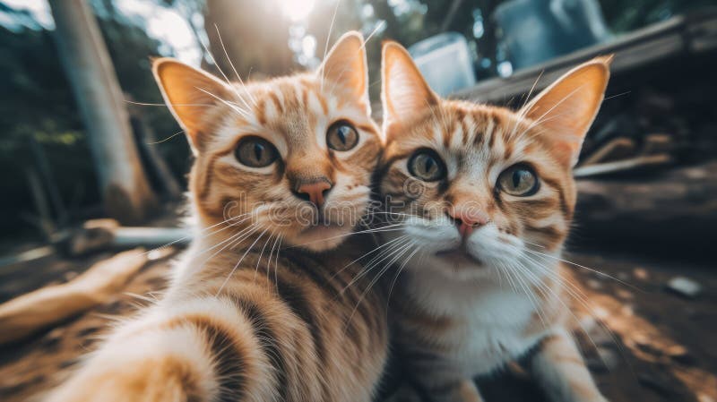 Two Cute Funny Cats Take a Selfie. Neural Network AI Generated Stock ...