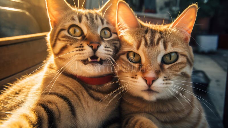Two Cute Funny Cats Take a Selfie. Neural Network AI Generated Stock ...