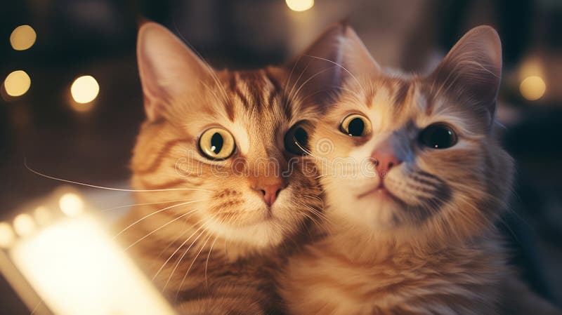 Two Cute Funny Cats Take a Selfie. Neural Network AI Generated Stock ...