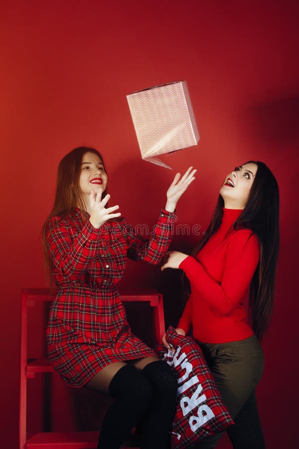Girls with box stock image. Image of dress, face, beautiful - 171118405
