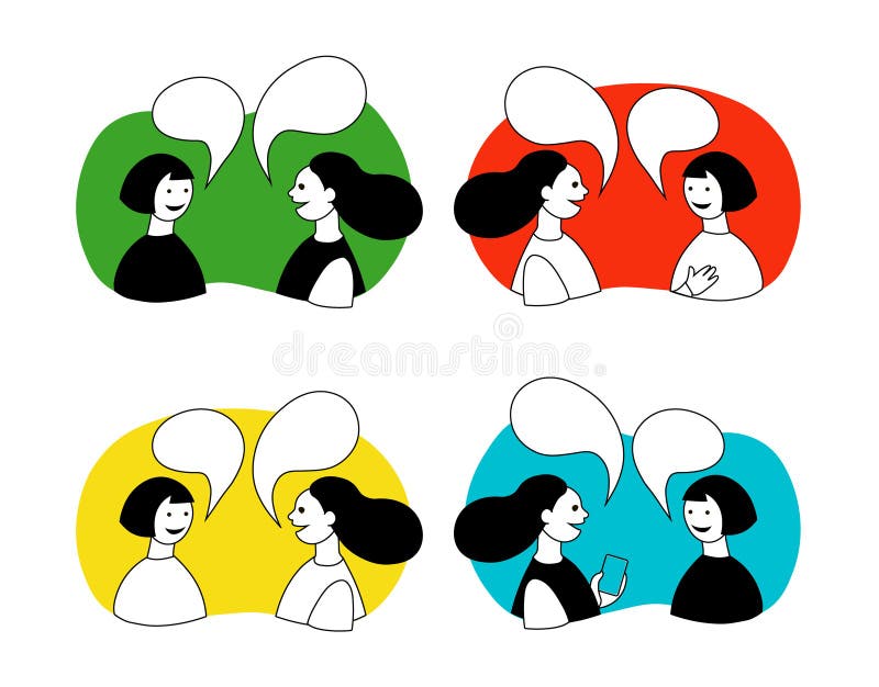 Two Cute Girls Talking. Color Vector Illustration Set. Stock Vector ...