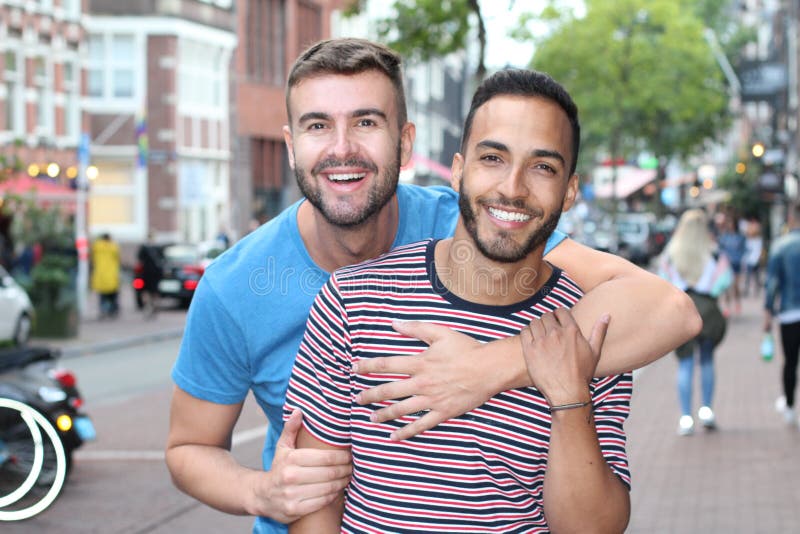 Two Cute Guys Showing Affection Outdoors Stock Photo - Image of freedom ...
