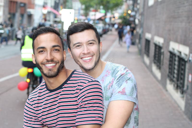 Two Cute Guys Showing Affection Outdoors Stock Image - Image of ...