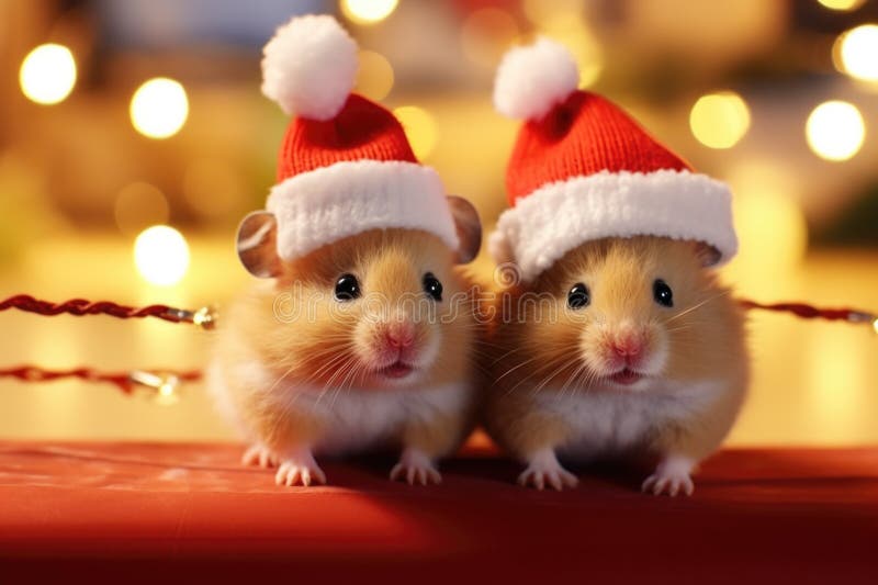 Two Cute Hamsters in Hats with Christmas Balls Stock Illustration ...
