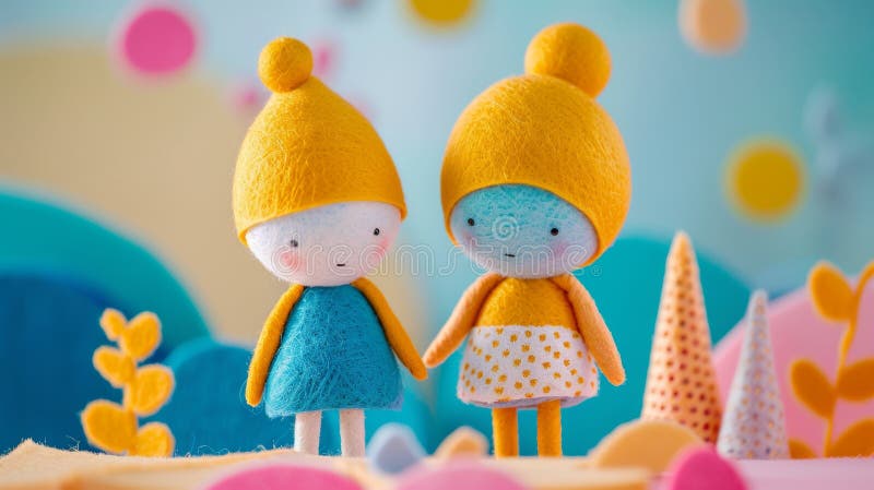 Two Cute Handmade Dolls in Colorful Whimsical Setting Stock Photo ...