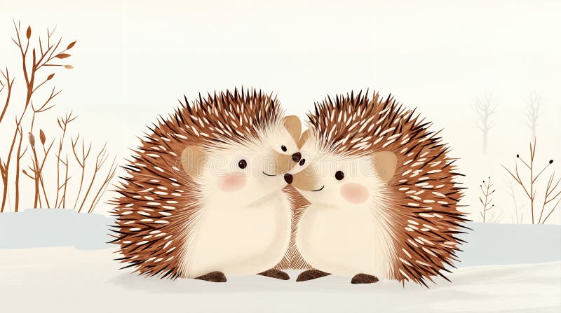 Two cute hedgehogs stock illustration. Illustration of snowflake ...