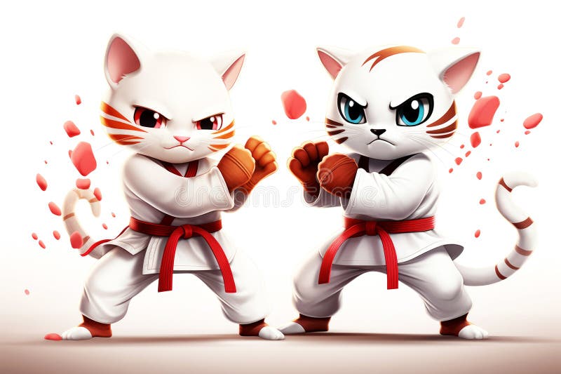 Two Cute Karate Fighters Cats in the Ring Stock Illustration ...