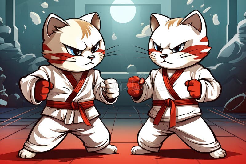 Two Cute Karate Fighters Cats in the Ring Stock Illustration ...