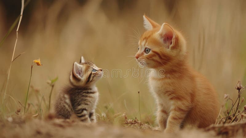 Two Cute Kittens in a Field Stock Illustration - Illustration of ...