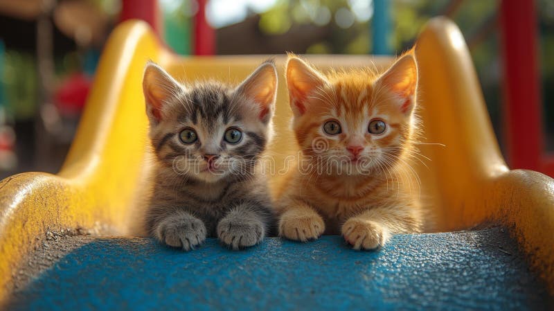 Two Adorable Kittens on a Playground Slide Generative AI Stock ...