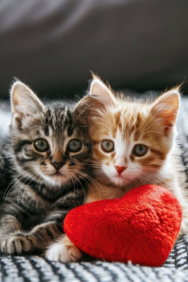 Two Cute Kittens Relaxing on a Cozy Bed, Perfect for Pet Lovers Stock ...