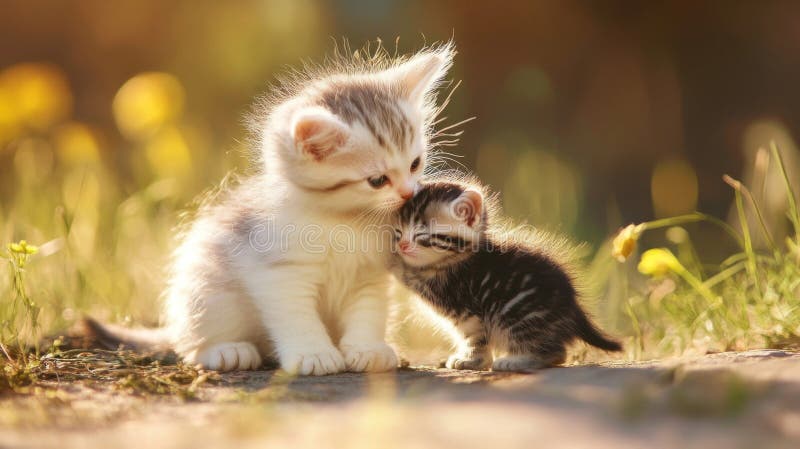Two Cute Kittens in a Sunny Field Stock Illustration - Illustration of wildlife, playful: 366359678