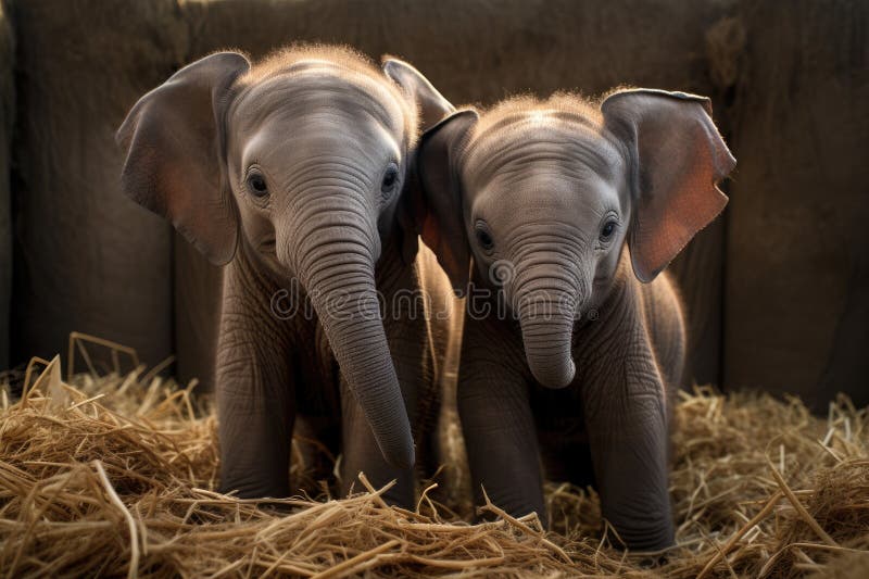 Two Cute Little Baby Elephants. Ai Generative Stock Illustration ...