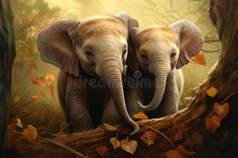 Two Cute Little Baby Elephants. Ai Generative Stock Illustration ...