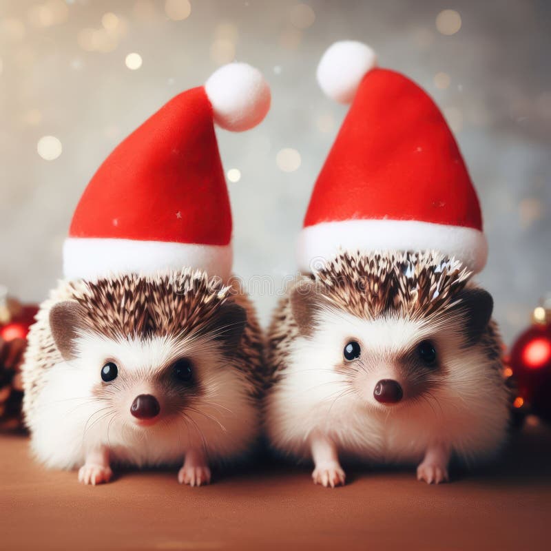 Two Cute Little Hedgehogs Wearing Santa Hats Stock Illustration - Illustration of festive ...