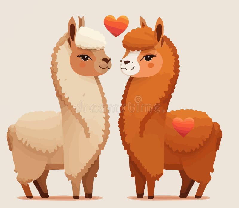 Two Cute Llamas in Love Look at Each Other Stock Illustration ...