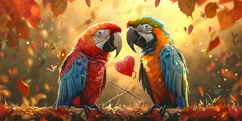 Two Cute Macaw Birds in Love. Stock Illustration - Illustration of ...