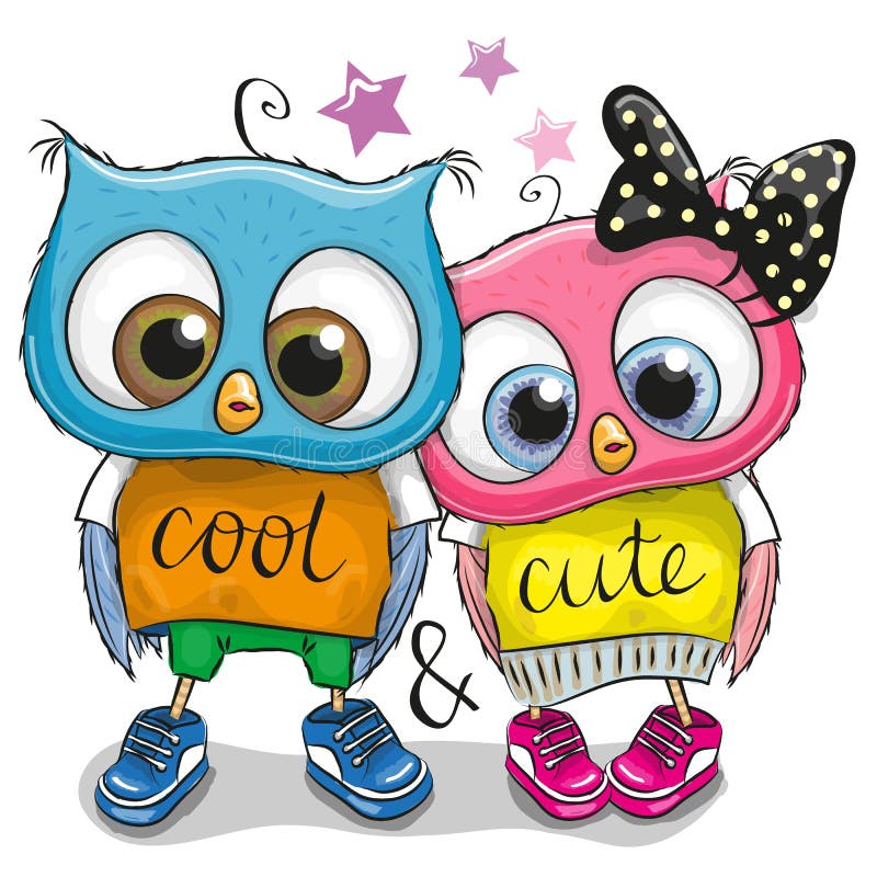 Two Cute Owls on a White Background Stock Vector - Illustration of ...