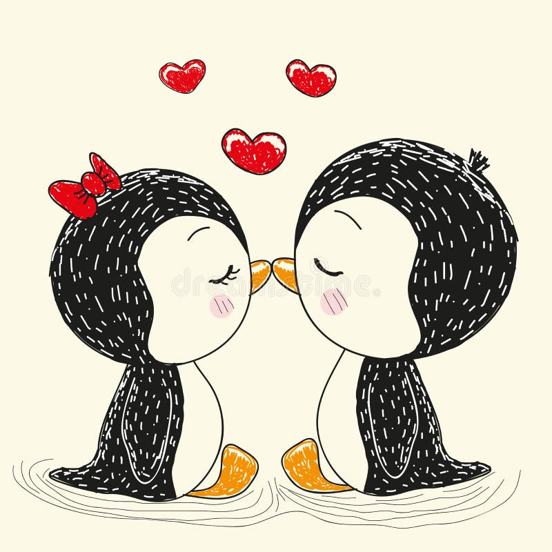 Penguins kissing couple stock vector. Illustration of girlfriend - 28986618