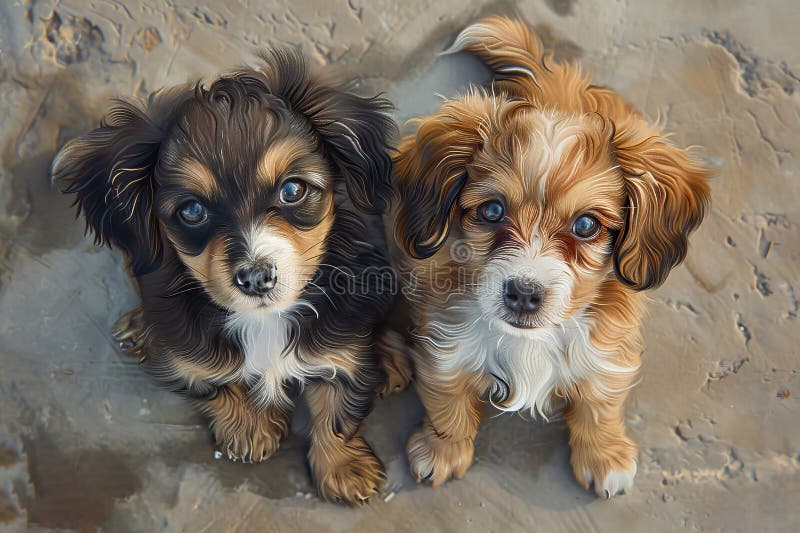 Two Cute Pocket Dog Pups, AI Generated Stock Illustration ...